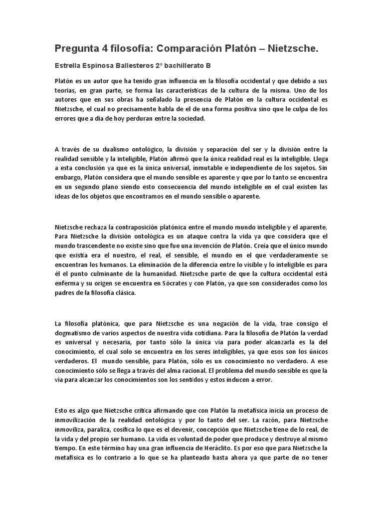 Wuolah Free Pregunta 4 Filosofia Platon Nietzsche | PDF | Platón | Conocimiento