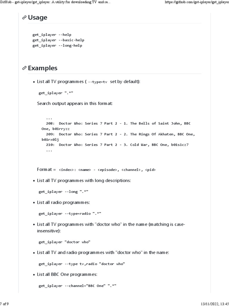 Get_iplayer Usage and Commands Guide | PDF