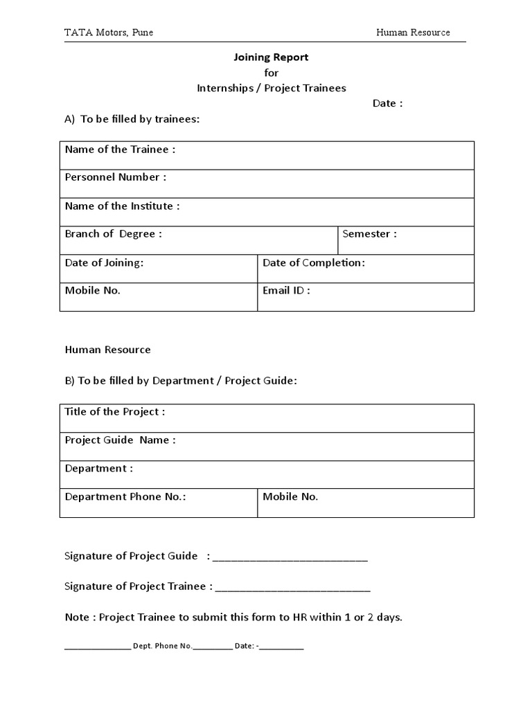 Joining Report - Internship | PDF