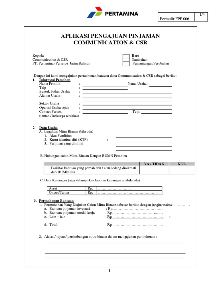 Aplikasi Pengajuan Pinjaman Communication & CSR: Tambahan PT. Pertamina ...