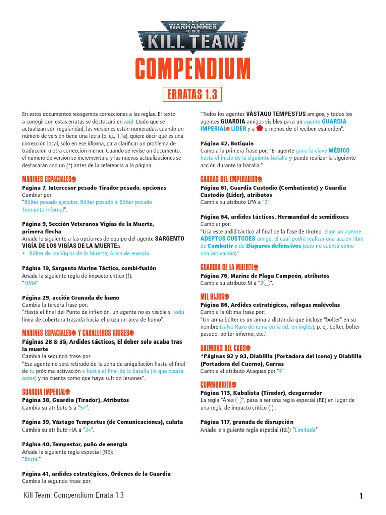 Kill Team - Compendium - Erratas 1.3 (Español) | Descargar gratis PDF | Tecnología militar ...