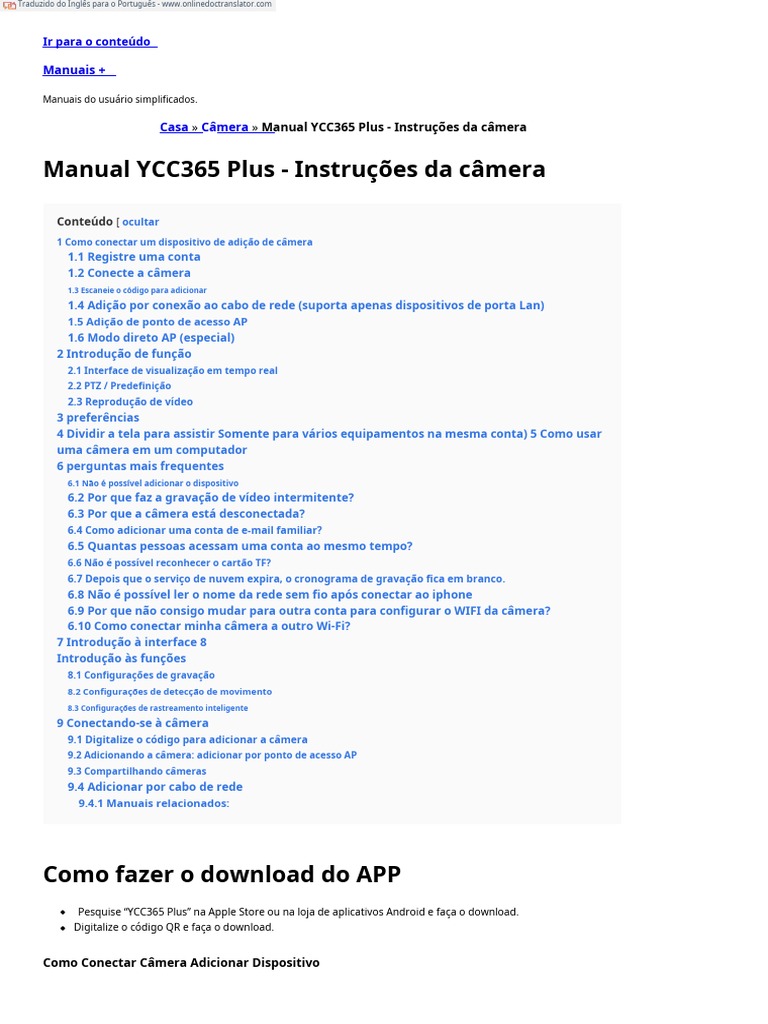 Manual CAMERA Ycc365-Plus | PDF | Wi-Fi | Rede de computadores