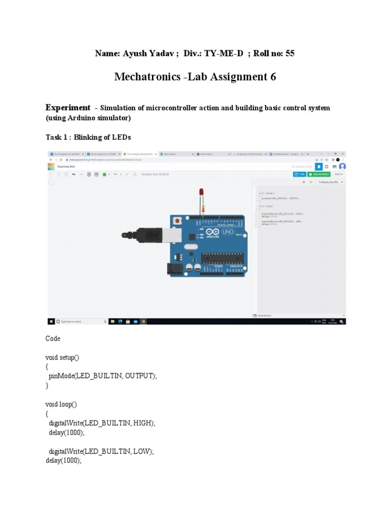 Arduino Lab Experiments on Blinking LEDs, Temperature Sensing, and More | PDF