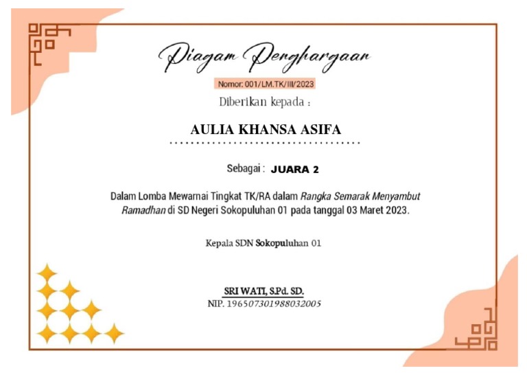 Contoh Desain Piagam Lomba | PDF