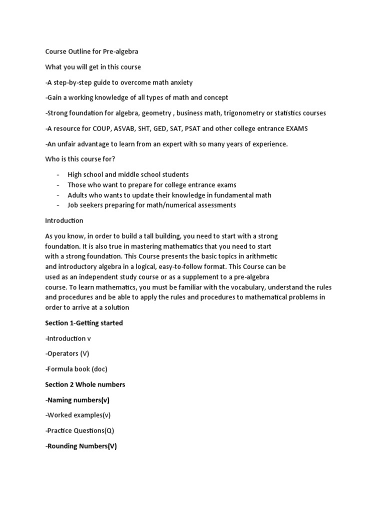 A Comprehensive Pre-Algebra Course Outline: Gaining a Strong Foundation ...