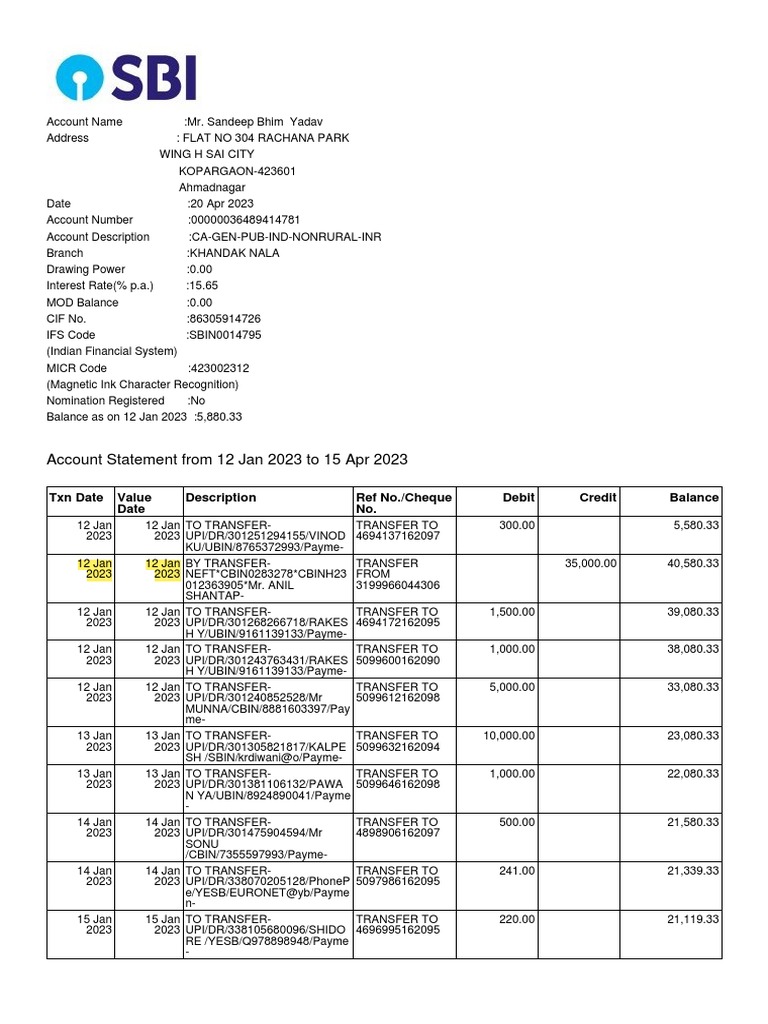 Bank Statement: Jan-Apr 2023 | PDF | Payments | Financial Services