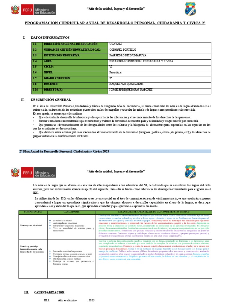 Programacion Anual DPCC 2° Año 2023 | PDF | Sexualidad | Sociedad
