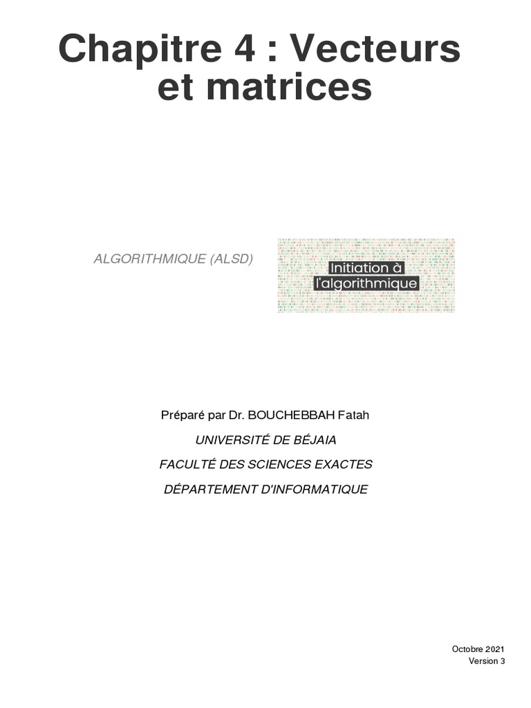 Vecteurs et Matrices en Algorithmique | PDF | Matrice (Mathématiques ...