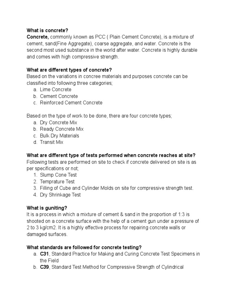 Interview Questions (Concrete Related) | PDF | Concrete | Prestressed ...