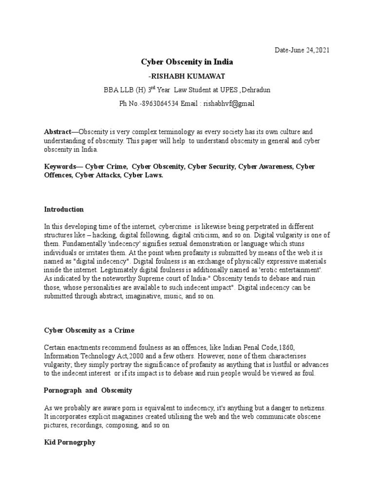 Cyber Obscenity in India-Rishabh Kumawat | PDF | Obscenity | Computer ...