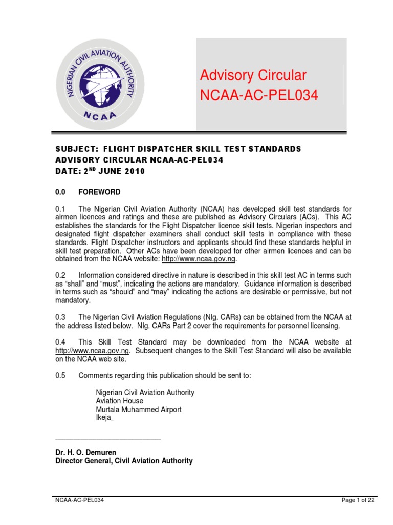 Flight Dispatcher Skill Test Standards | PDF | Air Traffic Control ...