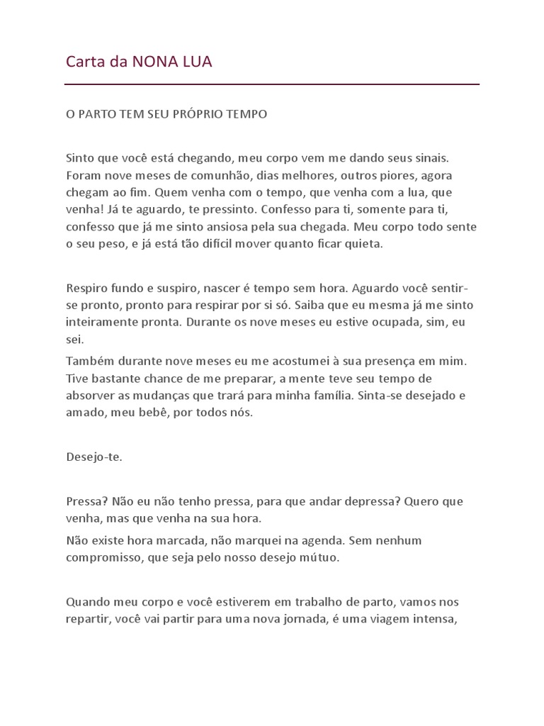 Carta da Nona Lua: Aguardando o Parto | PDF