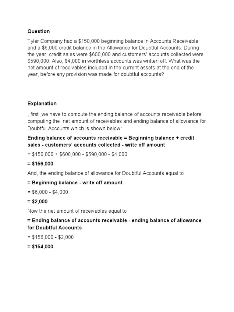 Tyler Company Had A $150,000 Beginning Balance in Accounts Receivable ...