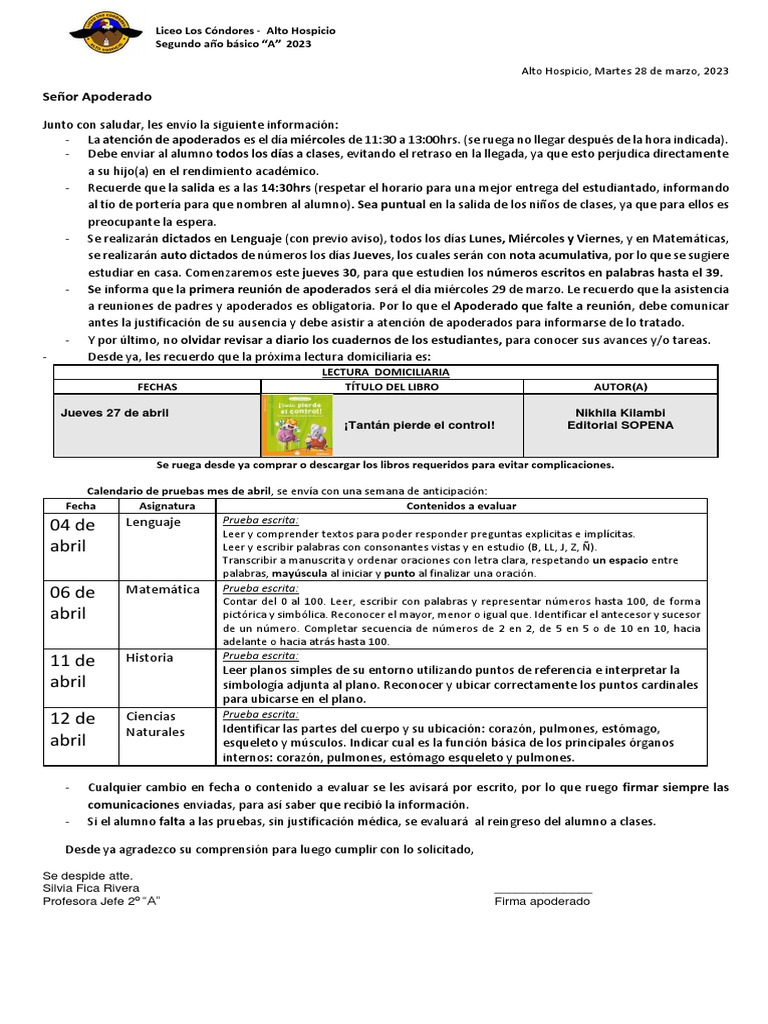 04 de Abril 06 de Abril 11 de Abril 12 de Abril: Señor Apoderado | PDF