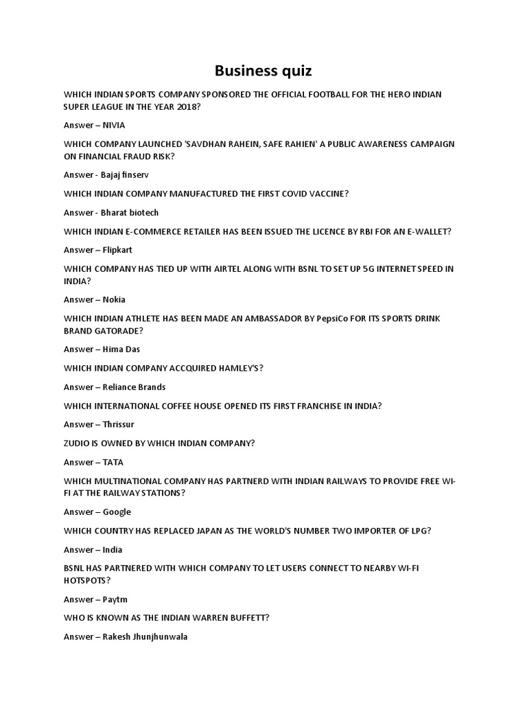 Business Quiz | PDF