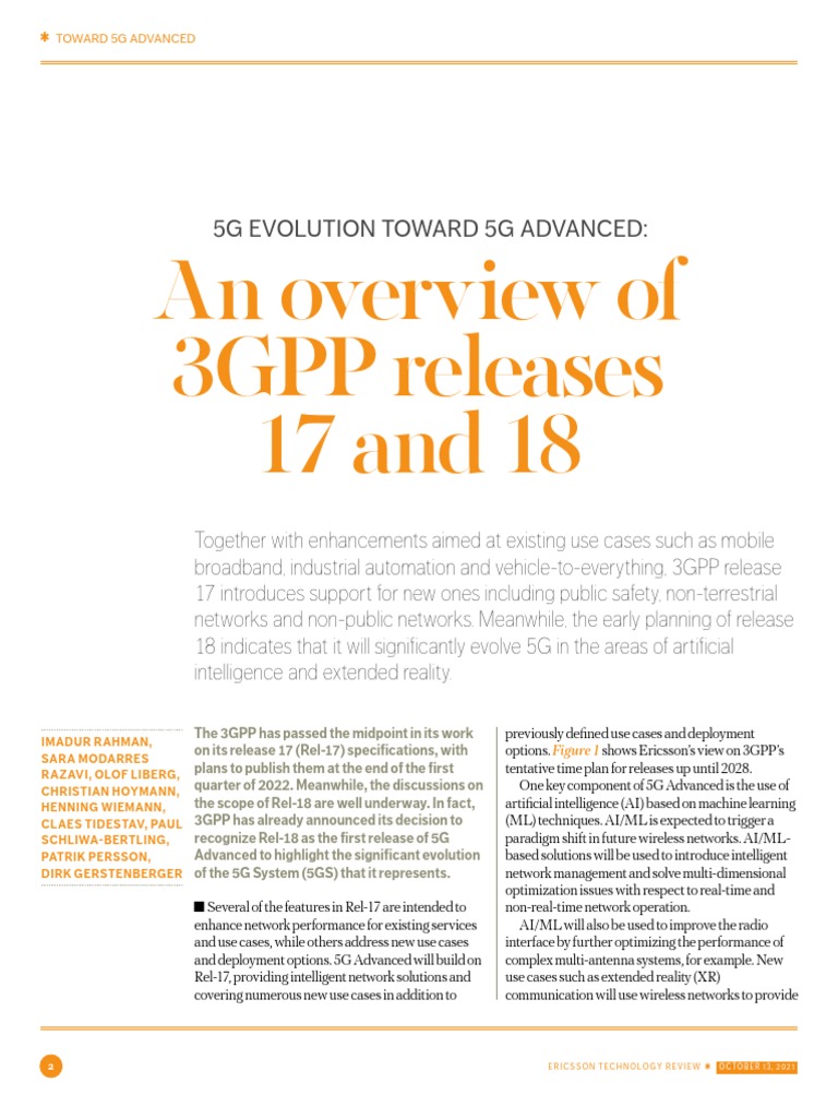 5G Evolution Toward 5G Advanced An Overview of 3GPP Releases 17 and 18 | PDF | Computer Network ...