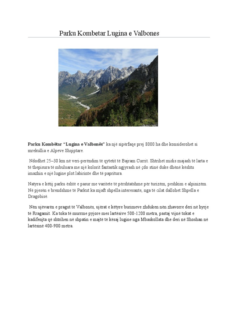 Parku Kombetar Lugina e Valbones | PDF