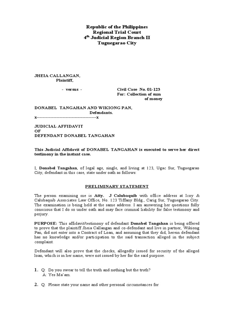 Sample Judicial Affidavit | PDF | Perjury | Justice