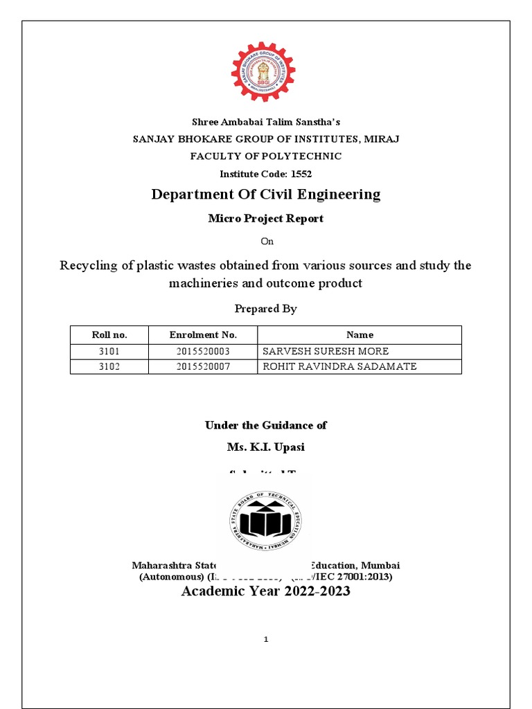 SWM Micro Project Report | PDF | Recycling | Plastic