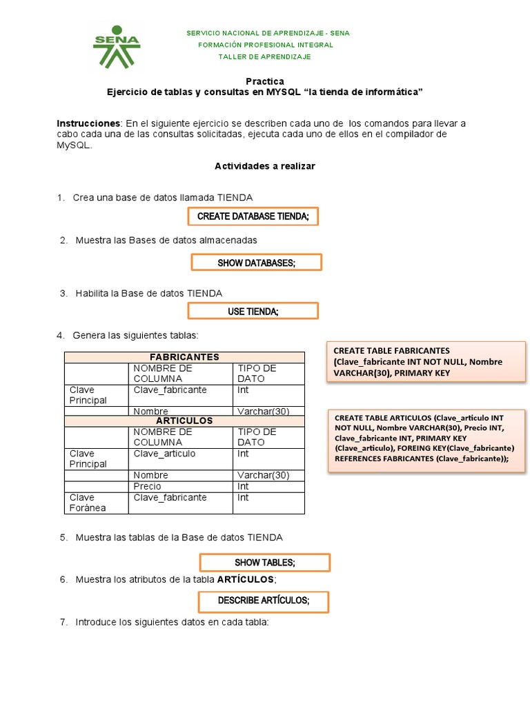 Consultas y Tablas en MySQL para Tienda | PDF | Bases de datos ...