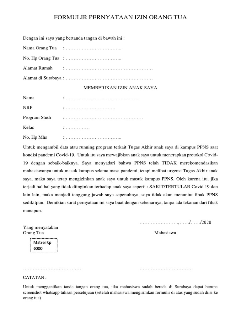 Formulir Ijin Orang Tua Dan Dosen Pembimbing-REV1 | PDF