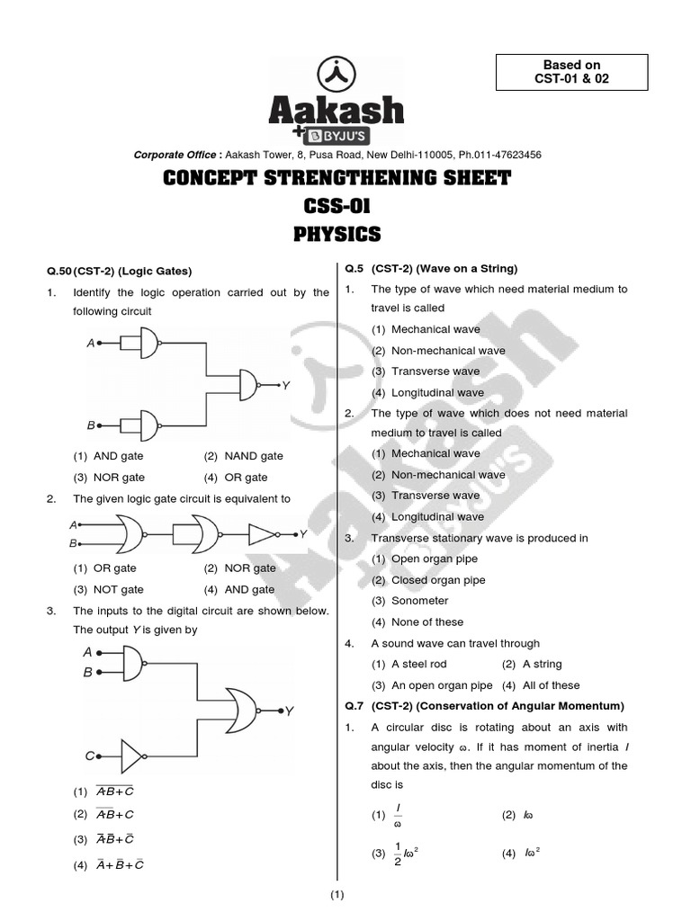 Concept Strengthening Sheet (CSS-01) Based On CST-01 & 02 - Physics | PDF | Rotation Around A ...