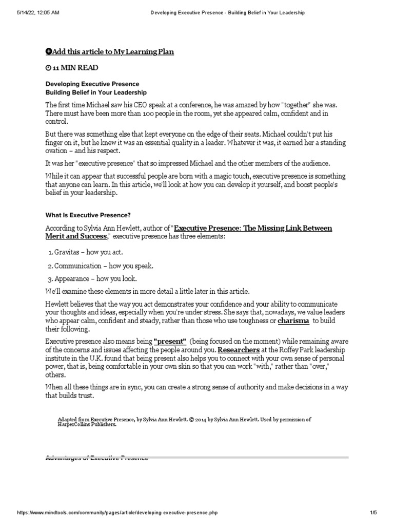 Developing Executive Presence - Building Belief in Your Leadership ...