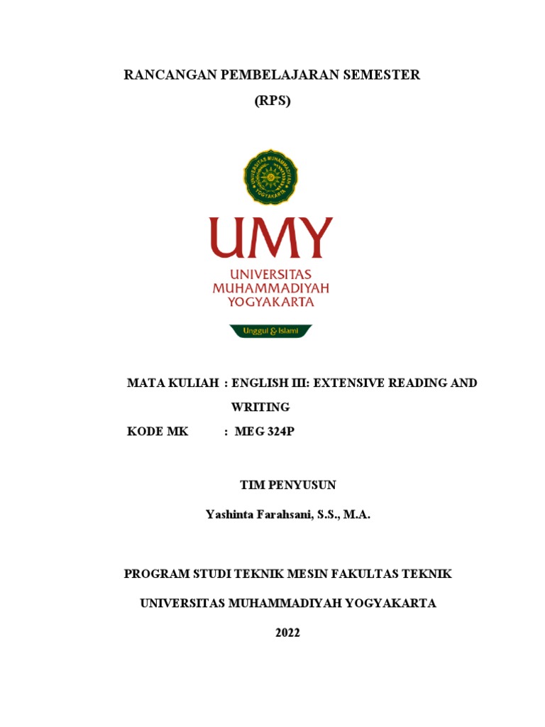 Rancangan Pembelajaran Semester (RPS) : Mata Kuliah: English Iii: Extensive Reading and Writing ...