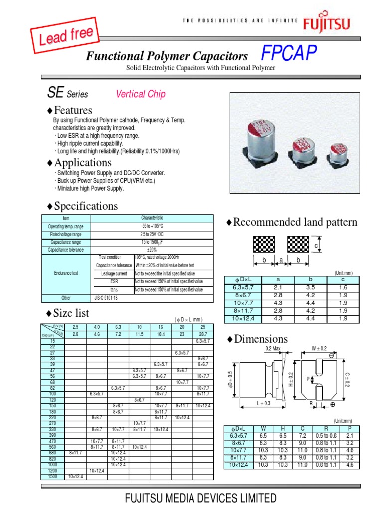 Functional Polymer Capacitor Specs | PDF | Capacitor | Components