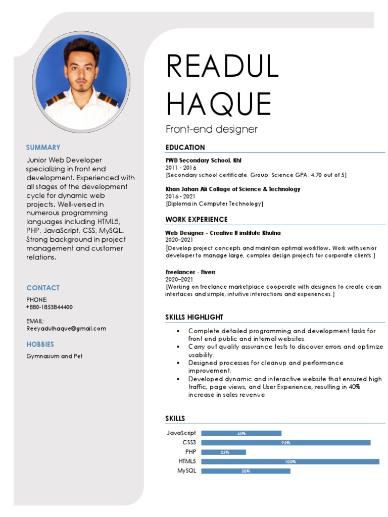 Junior Front-End Developer Profile | PDF