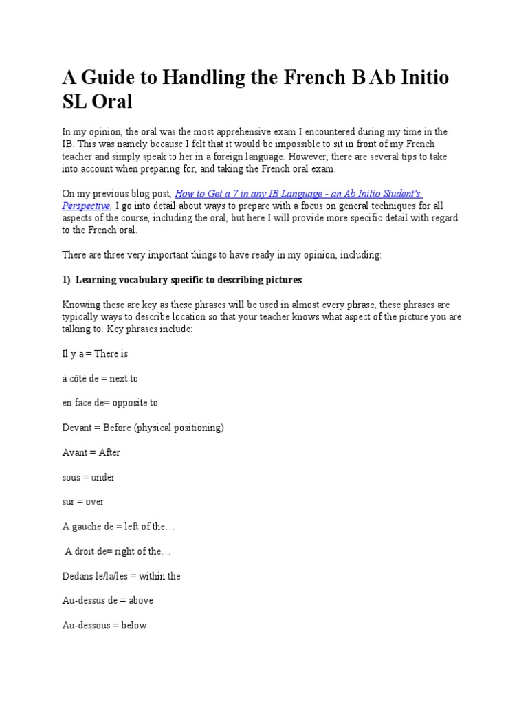A Guide To Handling The French B Ab Initio SL Oral | PDF