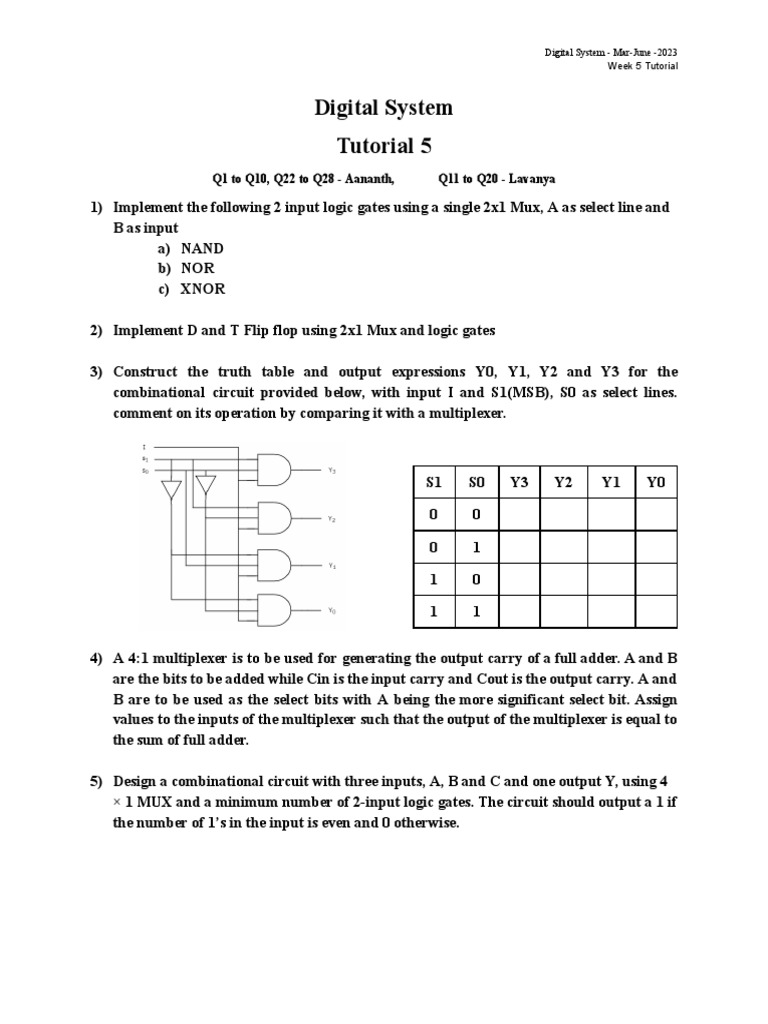 Digital System - Week 5 Tutorial | PDF | Computer Engineering | Digital Electronics