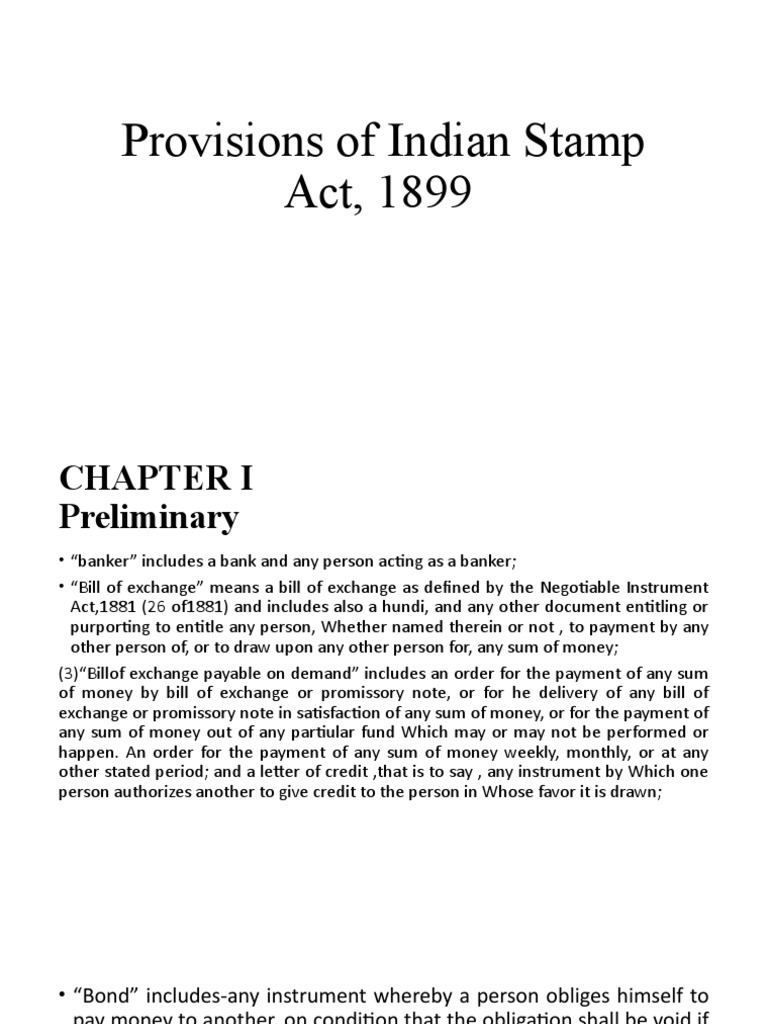 Presentation On Indian Stamp Act 1899 | PDF | Negotiable Instrument | Money