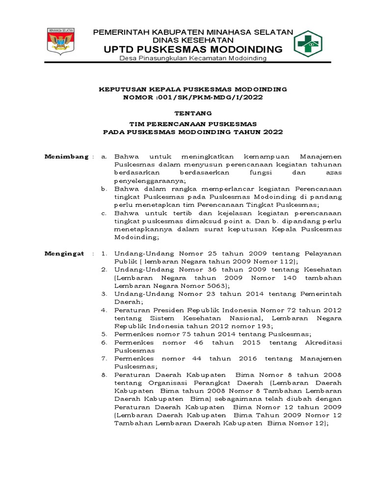 SK TIM Perencanaan Puskesmas | PDF