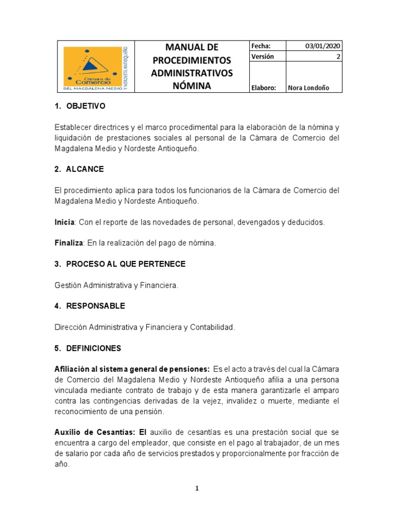 6.1 Manual de Procedimiento Administrativo Nomina | PDF | Salario | Contabilidad