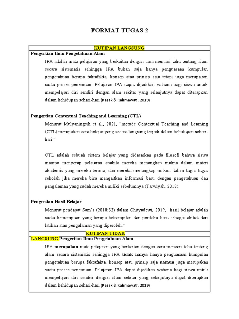 Contoh Kutipan Langsung Dan Tidak Langsung | PDF