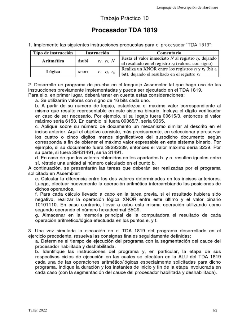 Practica 10 Taller 2022 | PDF | Unidad Central de procesamiento | Programa de computadora