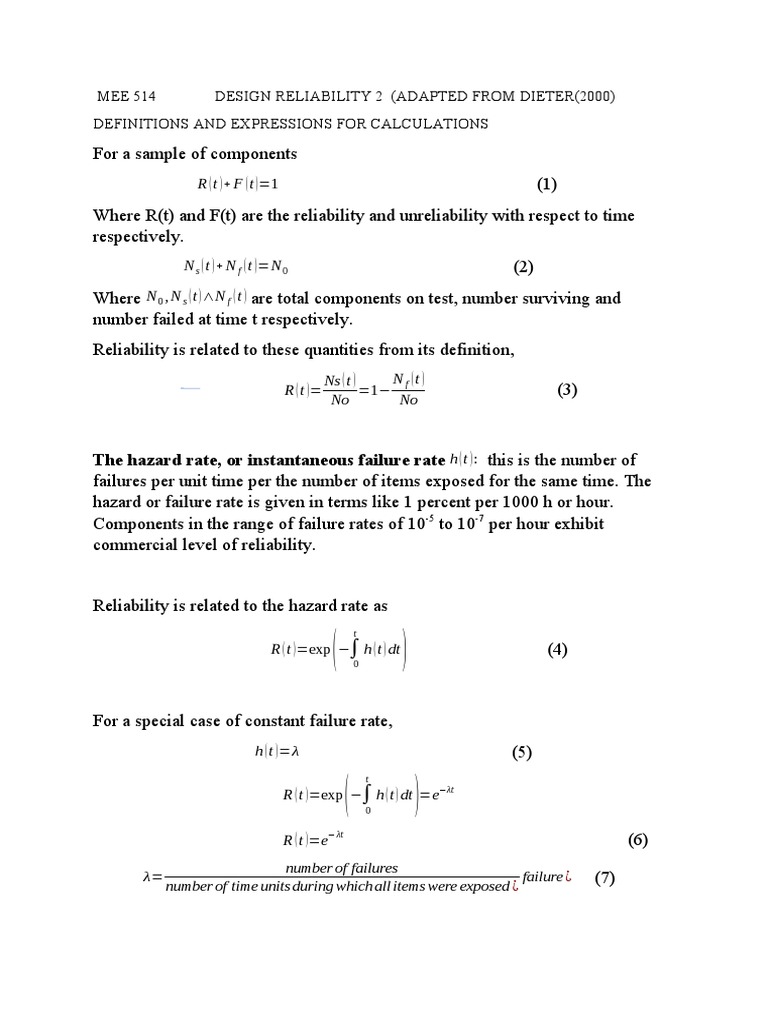 Mee 514 Design Reliability 2 | PDF | Systems Engineering | Electrical Engineering