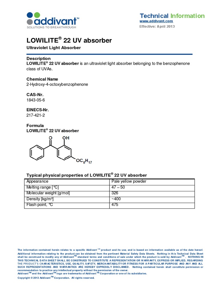 Lowilite 22 TDS | PDF | Organic Compounds | Organic Polymers