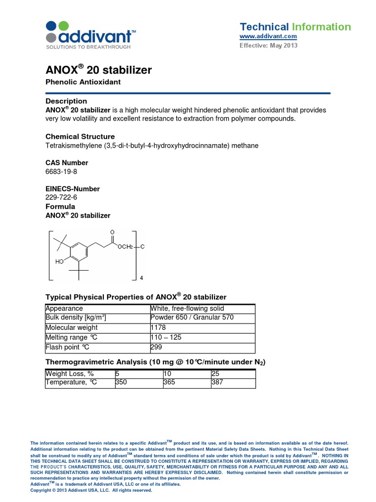 Anox 20 TDS | PDF | Solvent | Polymers