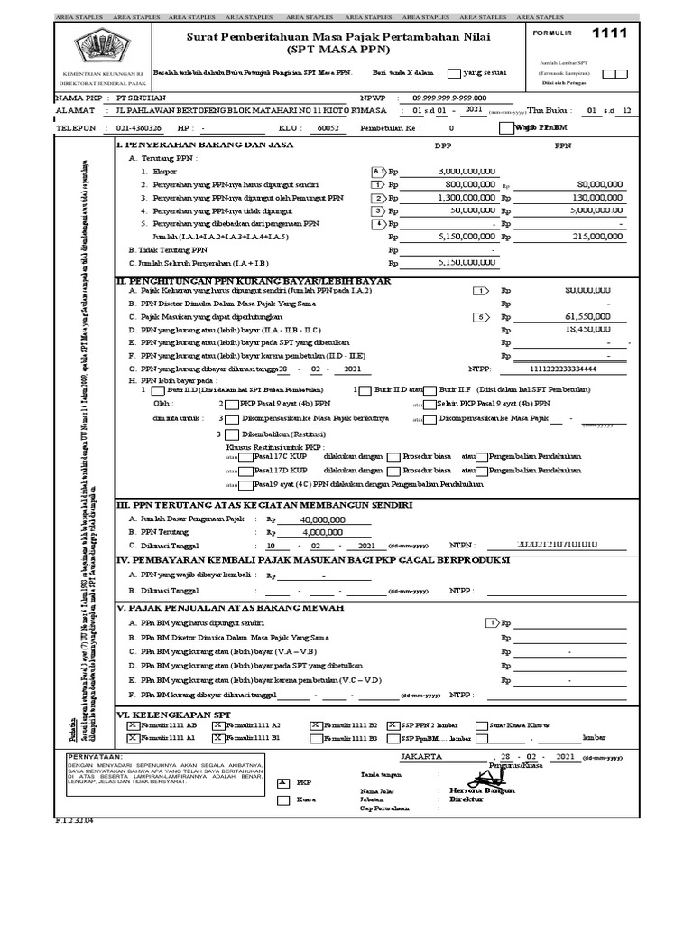 Surat Pemberitahuan Masa Pajak Pertambahan Nilai (SPT Masa PPN) | PDF
