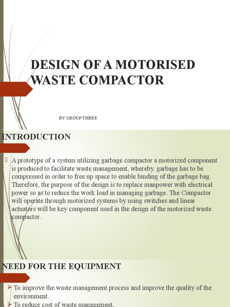 Mee 514 Design of A Motorised Waste Compactor | PDF | Gear | Screw