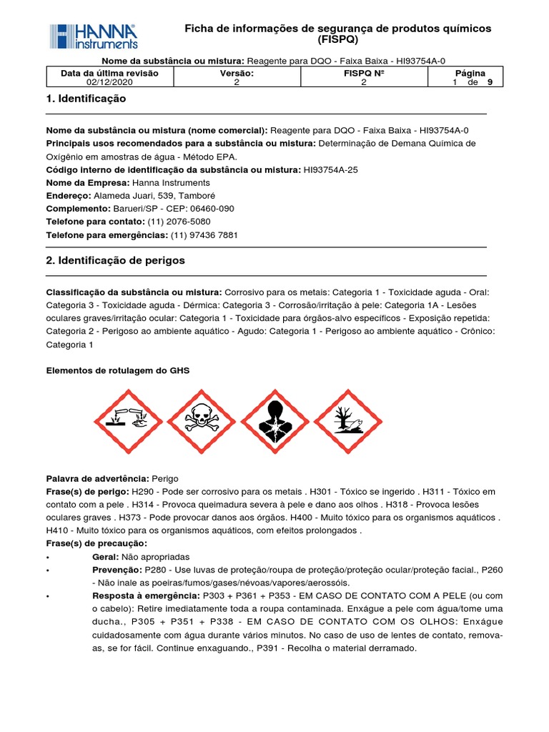 Ficha de Informações de Segurança de Produtos Químicos (Fispq) | PDF ...