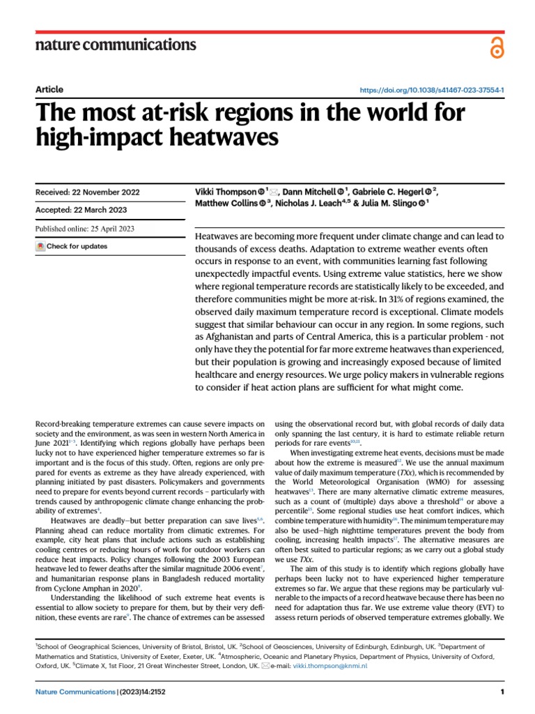 The Most at Risk Regions in The World | PDF | Climate | Heat Wave