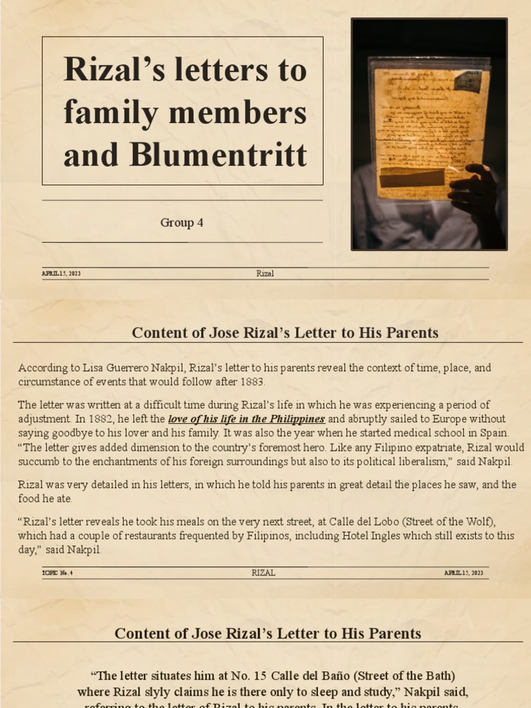 Rizal's Letters to Family and Blumentritt | PDF | Philippines