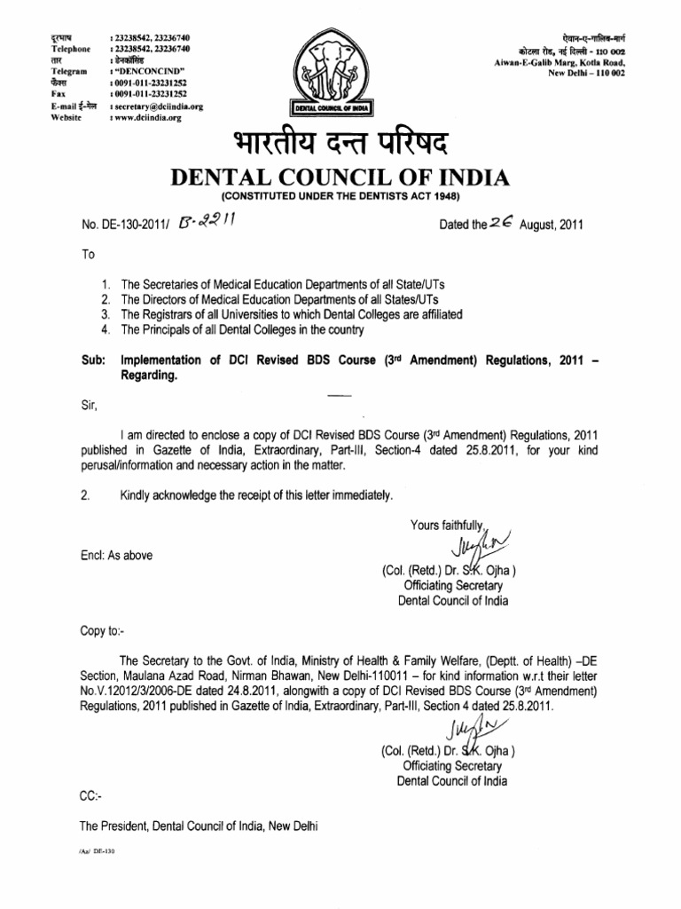 B-2211 Implementation of DCI Revised B.D.S. Course | PDF | Dental ...