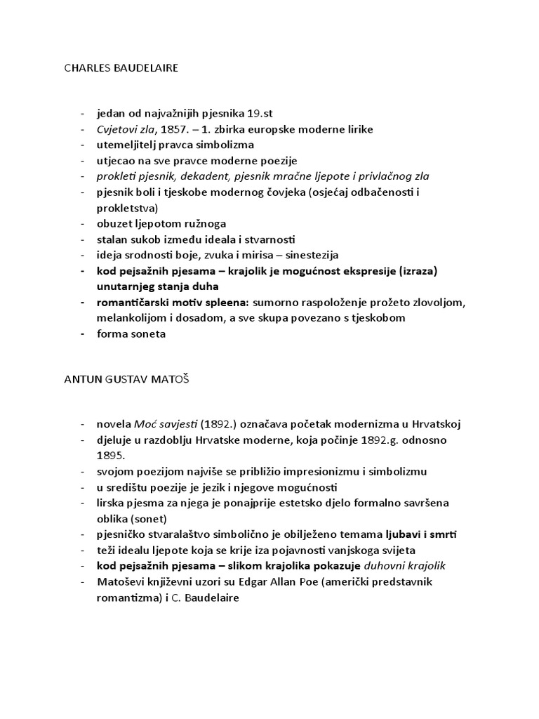 Prokleti Pjesnik, Dekadent, Pjesnik Mračne Ljepote I Privlačnog Zla | PDF