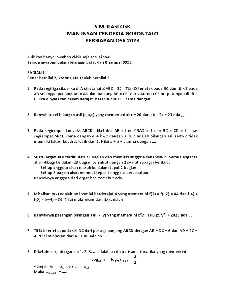 Simulasi OSK Matematika 2023 | PDF