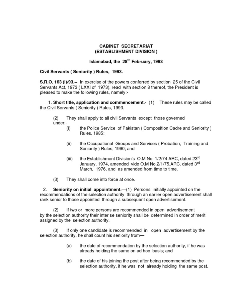 Pakistan Civil Servant Seniority Rule | PDF | Government Institutions ...