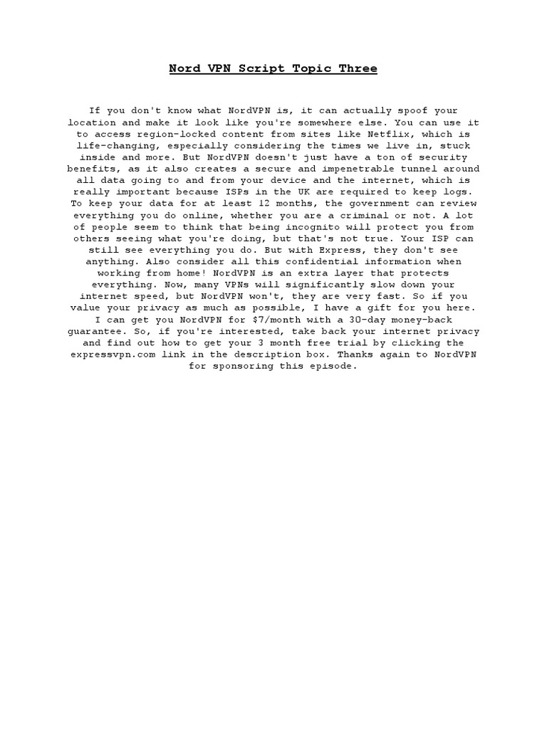 Nord VPN Script Topic Three | PDF